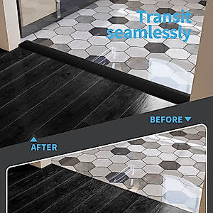 Art3d Self Adhesive Vinyl Transition Strip, Laminate & Tile Strip, Flat Divider for Floor Gaps (4 FT, 1.57in, Black)