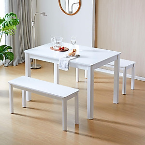 Livinia Cabin 37.4" Wooden Dining Bench/Small Modern Farmhouse Malaysian Oak Wood Bench (White)