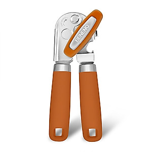 Can Opener Manual, Can Opener with Magnet, Hand Can Opener with Sharp Blade Smooth Edge, Handheld Can Openers with Big Effort-Saving Knob, Can Opener with Multifunctional Bottles Opener, Orange