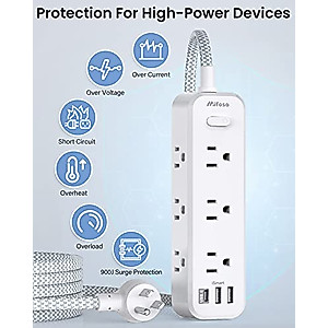 Power Strip Surge Protector with 9 Outlets 2 USB Ports 1 USB C,3 Sided 4.5Ft Braided Extension Cord,Flat Plug Wall Mount Wall Outlets Extender Desktop Charging Station for Home,Office