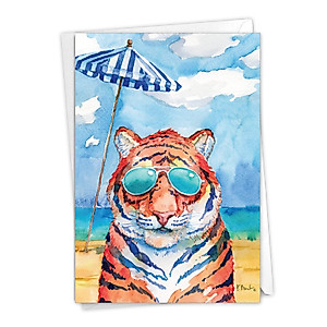 NobleWorks - 1 Funny Father's Day Card for Dad, Pa, Pop, Daddy, Stepfather with Envelope with Envelope - Humor - Animal's Day Off-Tiger C6670IFDG