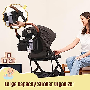 Coo & Cradle Ultimate Stroller Caddy | Large Adjustable Extra Pockets Organizer with Insulated Cup Holders, Shoulder Strap, Changing Pad, and Pacifier Holder | Multi-compartment Stroller Bag