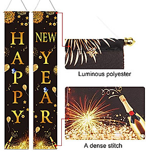 HOWAF 2023 Happy New Year Porch Sign, Happy New Year Hanging Banners for Home Indoor Outdoor Porch Wall New Year Holiday Party Decoration