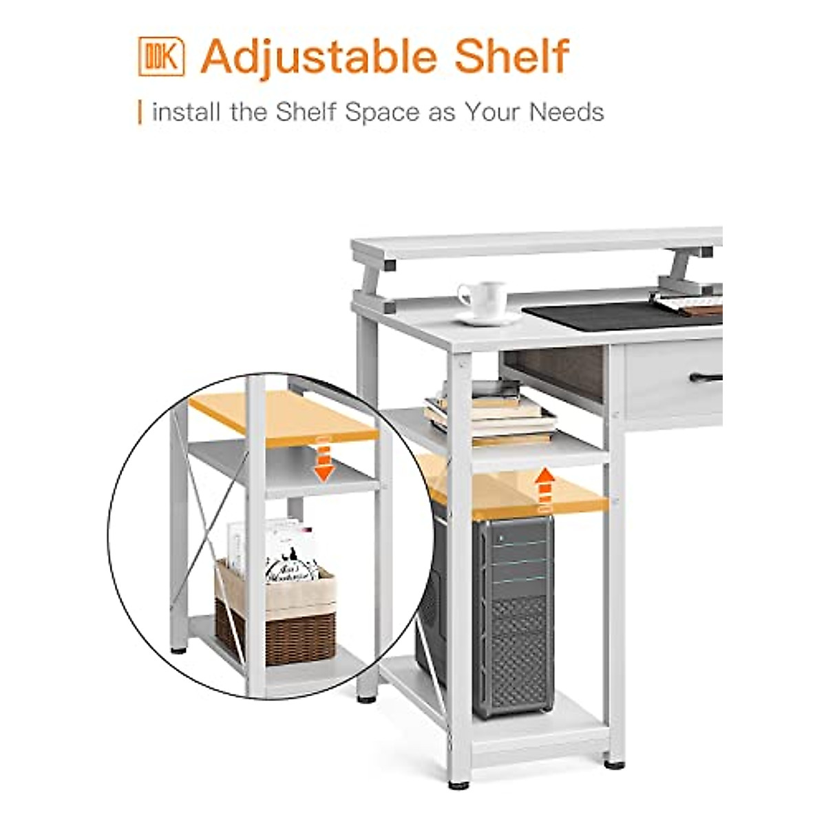 ODK Computer Desk with Drawers, 40 Inch Office Desk with Storage & Shelves, Work Writing Desk with Monitor Stand Shelf, White Home Office Desks for Small Spaces