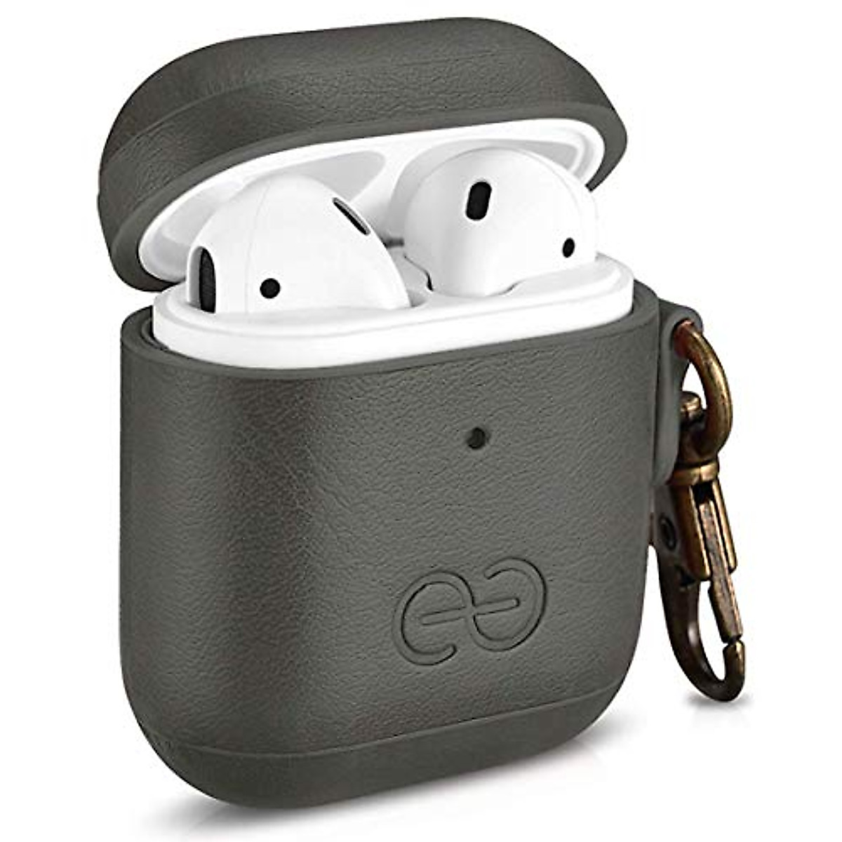 Dreem Om AirPods 1 & 2 Case Cover with Keychain Clip, Vegan Leather Airpods Case for Men & Women, Luxury Earbuds Accessory for Apple iPhone - Grey