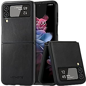 KEZiHOME Samsung Galaxy Z Flip 4 Case, Samsung Z Flip 4 Genuine Leather Case, Slim Thin Shockproof Full-Body Protective Cover Phone Case Compatible with Galaxy Z Flip 4 5G (Black)