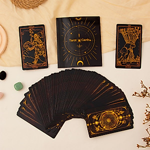 78 Tarot Cards with Guide Book, Black Tarot Deck Gift Set with Tarot Cloth, Chakra Stones and More, Tarot Cards Deck Fortune Telling Game Craft Cardboard for Beginners and Expert Readers