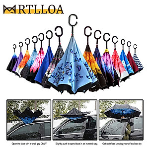 MRTLLOA 40/49/56 Inch Oversize Windproof Inverted Reverse Upside Down Umbrella, Golf Size Rain Umbrella, Double Layer, C-Shaped Handle for Men, Women and Kids (Orchid Butterfly, 49 Inch)
