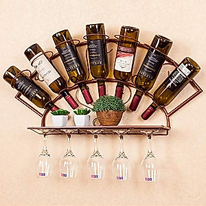 Wine Racks Metal Iron Wine Rack Wall Shelf Hanging Wine Rack Goblet Holder Cup Holder Can Hang 7 Bottles of Wine   Hanging 10 Cups
