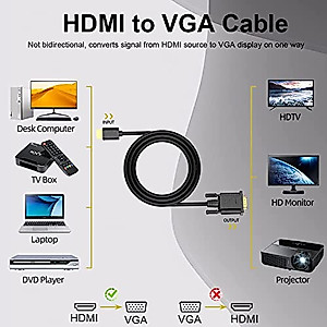 HDMI to VGA Cable 6 Ft, 20-Pack Gold-Plated Computer HDMI to VGA Monitor Cord Male to Male for Computer, Desktop, Laptop, PC, Monitor, Projector, HDTV (NOT Bidirectional)-Black