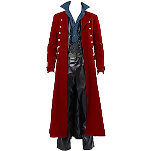Men's Steampunk Jacket Tailcoat Halloween Cosplay Costumes Vintage Gothic Long Trench Coat Windbreaker Overcoat Red