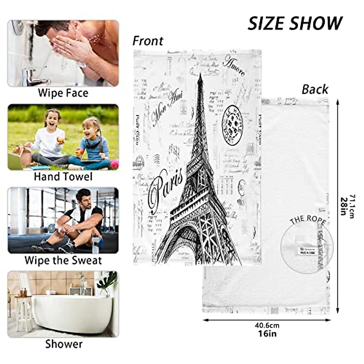 MAOBLYR Paris Eiffel Tower Set of 2 Fingertip Towel Larger Pure Cotton Soft Highly Absorbent Hand Towels for Bathroom Spa Home (16 x 28 Inches)