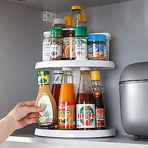 Covee 2 Tier Lazy Susan Turntable Height Adjustable Spice Rack Organizer for Cabinets Countertop, Large Lazy Susan for Pantry Organization and Storage, White 12 inch