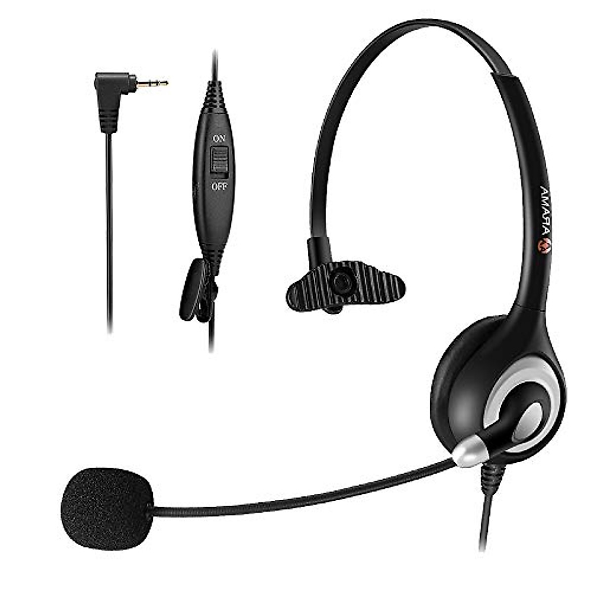 Phone Headset 2.5mm with Noise Canceling Mic & Mute Switch Telephone Headset for Panasonic AT&T Vtech Uniden Cisco Grandstream Cordless Phones