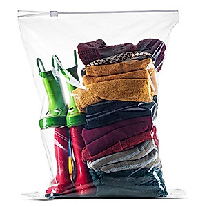 [ 15 COUNT ] - 4 MILL - Heavy Duty Clear Plastic Storage Bags, Huge 5 Gallon Size 18" x 24", Reclosable Slider Top,. Super Thick & Strong for Food Storage, Packaging, Clothing, Shirts, Decorations, Moving, Vacation, Organizing, Artwork