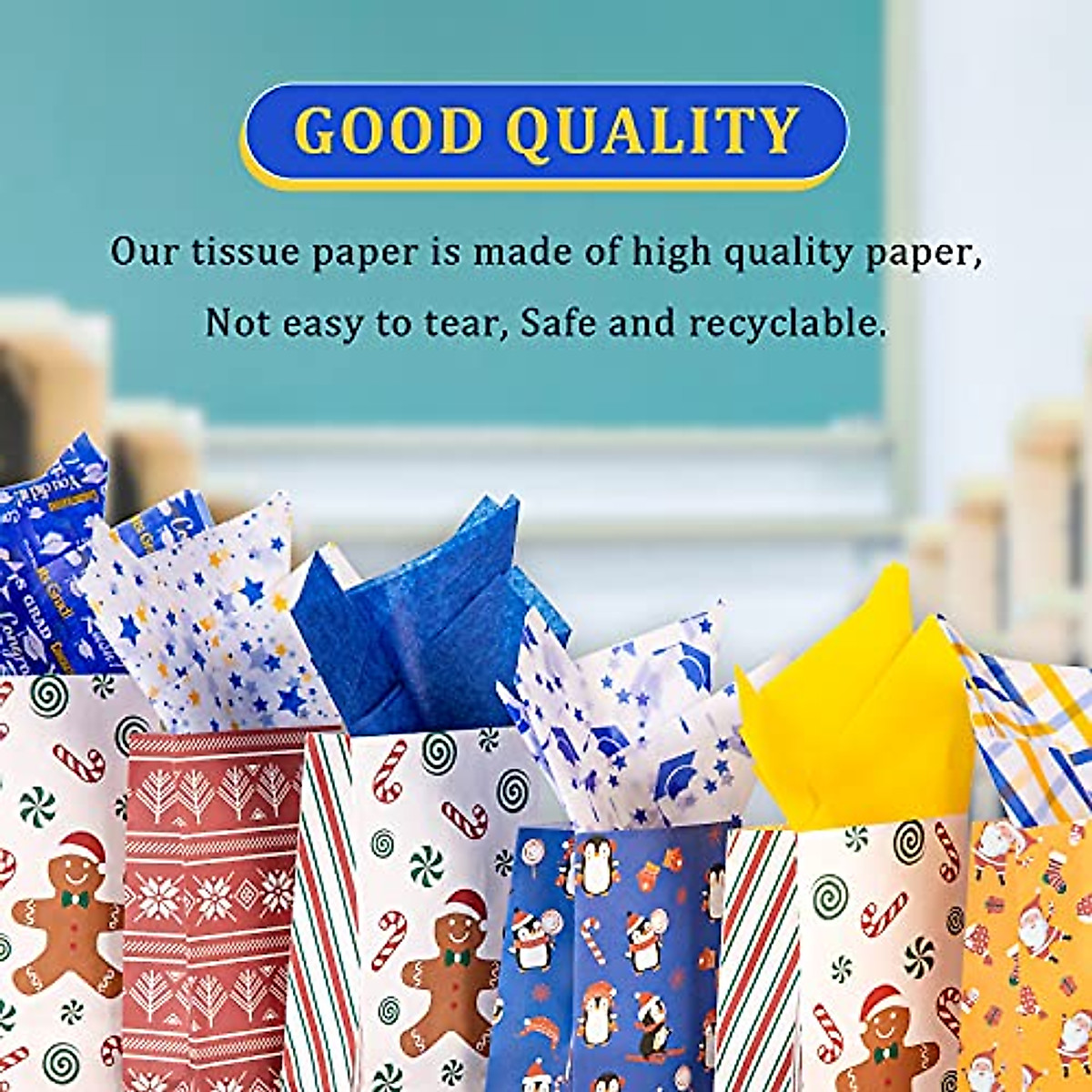 Whaline Graduation Tissue Paper Bulk 6 Style Gift Wrapping Paper White Blue Gold Congrats Grad Star Grad Cap Decorative Art Tissue for DIY Crafts Graduation Party Gift Packing Supplies, 90 Sheet