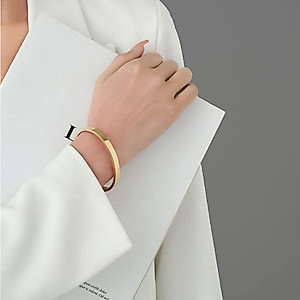 MYNENEY Rose Gold/Gold/Silver Titanium Stainless Steel Pave Cubic Zironia Simulate Diamond Stackable Oval Hinged Bangle Bracelet 6.5-7.5Inch (6mm-Gold, 7 Inch)