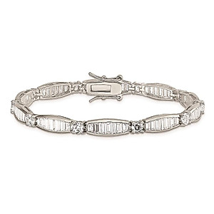 IceCarats 925 Sterling Silver Baguette Round Cubic Zirconia CZ Chain Bracelet