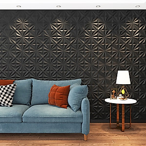MIX3D Decorative 3D Wall Panels Star Textured PVC Wall Panels for Interior Wall Decor, 12''x12'' Black Pack of 33 Tiles Cover 32 Sq Ft