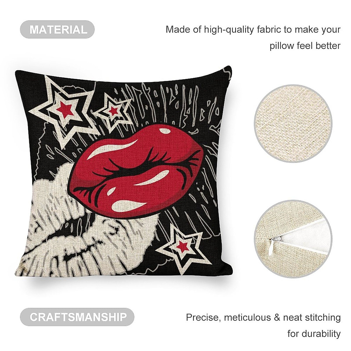 JOJOART Red Sexy Kiss Star Linen Pillow Covers 18x18In Set of 1 Pop Art Style ThrowPillow Covers Decorative Square Pillowcase Protector Cushion Case for Sofa Couch Bed Pillow Pillowcases