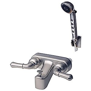 Builders Shoppe 3210BN/4120BN RV/Motorhome Replacement Non-Metallic Two Handle Tub Faucet Valve Diverter with Matching Hand Held Shower Set, Brushed Nickel Finish