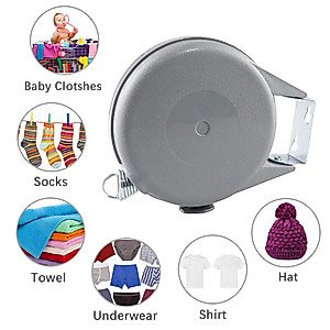 Retractable Clothesline Wall Mounted, Single Extendable Clothes Line Laundry Dryer, Adjustable Heavy Duty Washingline for Indoor Outdoor, Garden, Patio, Laundry - Easy Installation(49FT Grey)