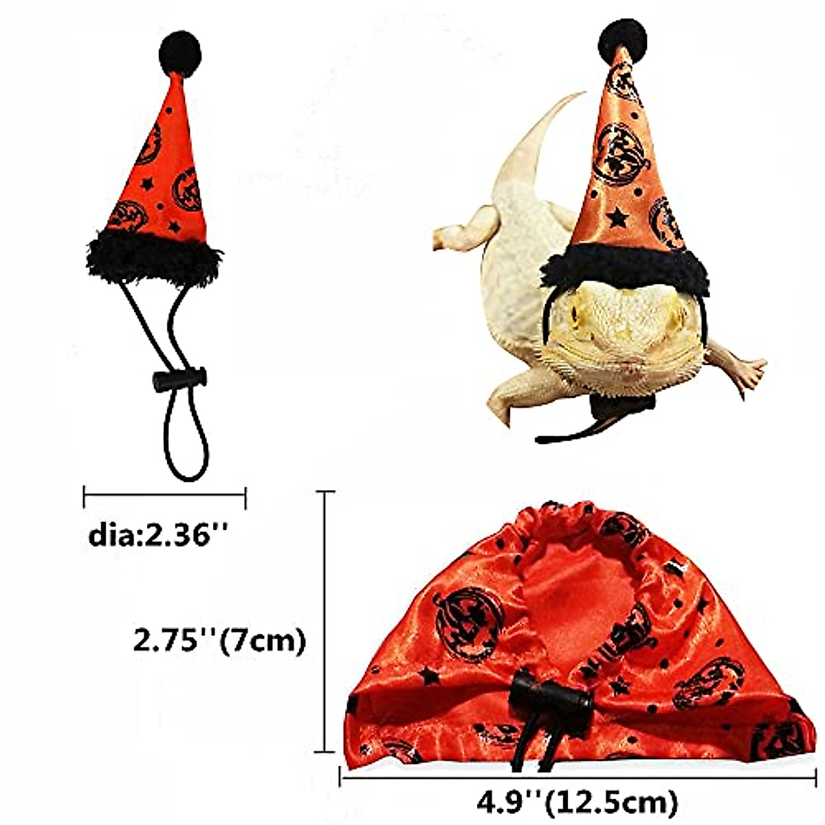 Lizard Clothes for Bearded Dragon - Halloween Hat and Cloak Set Adjustable Halloween Costume Xmas Gifts Pets Apparel for Bearded Dragon Rabbit Guinea Pig Ferret Hedgehog (Halloween Hat & Cloak Set)
