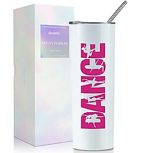 Onebttl Dancer Gifts for Girls, Teens, Her - Dance - 20oz/590ml Stainless Steel Insulated Tumbler with Straw, Lid - Dance Themed Recital Gifts for Women - (White)
