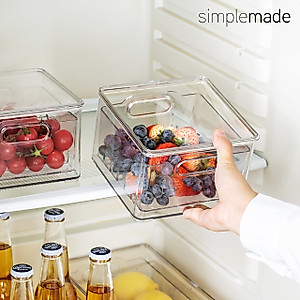 SIMPLEMADE Clear Berry Bins - Berry Keeper Container, Fruit Produce Saver Food Storage Containers with Removable Drain Colanders, Vegetable Fresh Keeper Set - Refrigerator Organizer (Square)