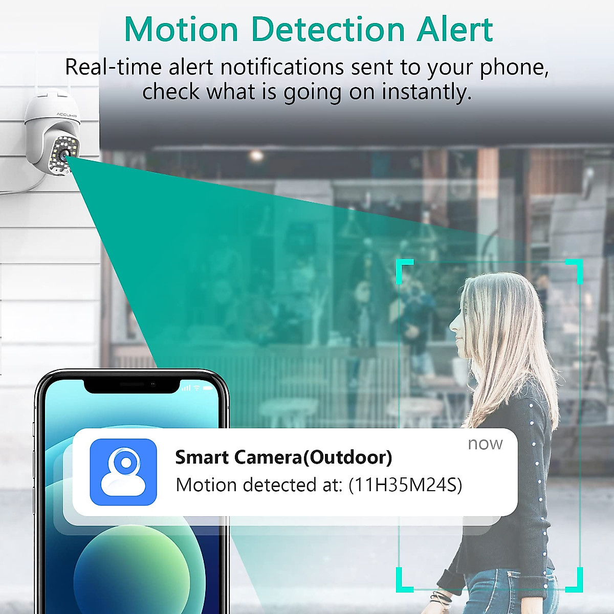 Security Camera Outdoor, 1080p Outside Surveillance Front Door IP Smart Cam with Night Vision, Motion Detection Sensor, Home CCTV for Phone App, Compatible with Alexa