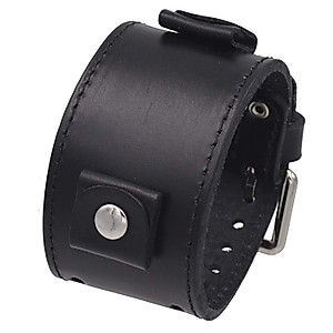 Nemesis LBB-KK 24mm Lug Width Wide Black Leather Cuff Wrist Watch Band with Black Stitching