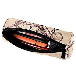 Bonjour Paris Tower Eiffel and Bicycle Pencil Bag Pen Case Stationary Case Pencil Pouch Desk Organizer Makeup Cosmetic Bag for School Office