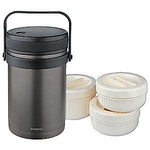 Isosteel Vacuum Food 1.5 L, Dishwasher Proof, 18/8 Stainless Steel, Plus 3 Plastic containers-Suitable for Micro Wave, Titanium Gray, , Grey