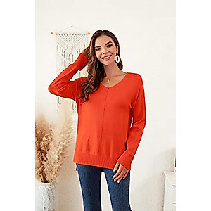MicroStar Women's Spring Casual Lightweight V Neck Batwing Long Sleeve Knit Top Loose Pullover Sweater Orange