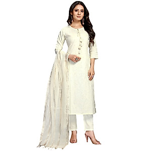 Rajnandini Women's Pure Cambric Cotton Embroidered Kurta Set With Dupatta (JOPLVL214-XXL_Off-White_XXL)