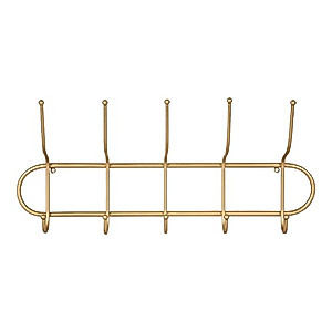 Kate and Laurel Vaida Boho Wall Mounted Coat Rack, 25 x 4 x 12, Gold, Five Decorative Glam Double Sided Coat Hooks and Hat Rack with Trendy Capsule Shape