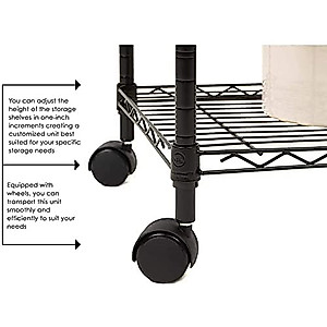 Heavy Duty 5-Tier Shelving Unit Commercial Grade Adjustable 900Lbs Capacity Steel Storage Rack 30L x 14D x 60H Mobile Shelves Wire Shelf Silver Rolling Utility Cart for Pantry Garage Kitchen- Black