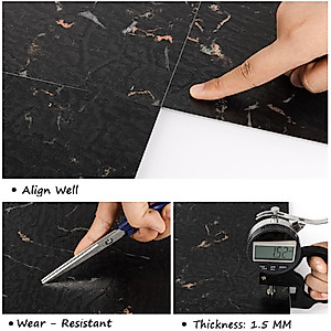 Peel and Stick Floor Tile Waterproof for Bathroom, Peel and Stick Flooring Black Marble Look, Self-Adhesive and Durable Vinyl Flooring, Transform for Kitchen Living Room and Laundry Room,1.5MM(10 PCS)