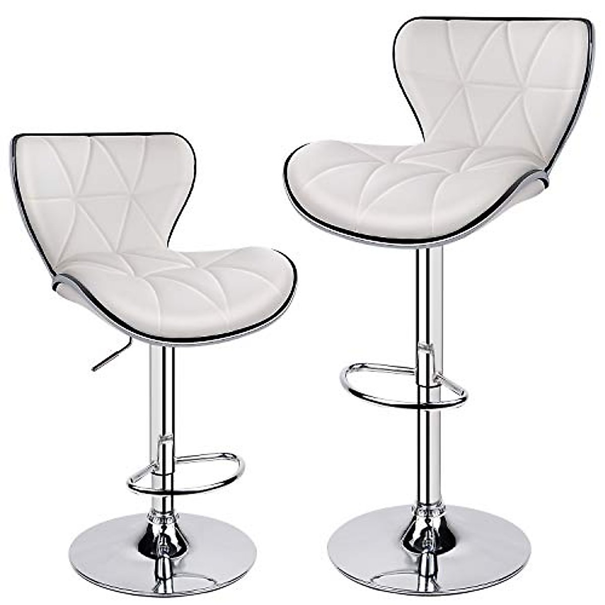 Leopard Shell Back Adjustable Swivel Bar Stools, PU Leather Padded with Back, Set of 2 (White)