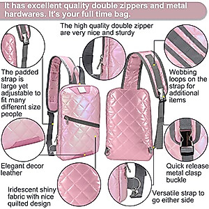 GBLQ PLUS Sling Bags, Iridescent Crossbody Shoulder Puffer Backpack for Women Men, Travel Hiking Small Chest Bag Daypack (Pale Pink)