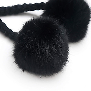 Zecmos Winter Skull Beanie Hat Women Faux Fur Knit Warm Soft Ski Cap Fleece Ear Flaps Black