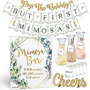 Champagne Bar Decorations Kit - Silver Gold Bubbly Bar Banner, Great Gatsby Bridal Shower Decorations Table Mimosa Sign Roaring 20s Theme Birthday Party Brunch Bachelorette New Years Eve Decor (Black)