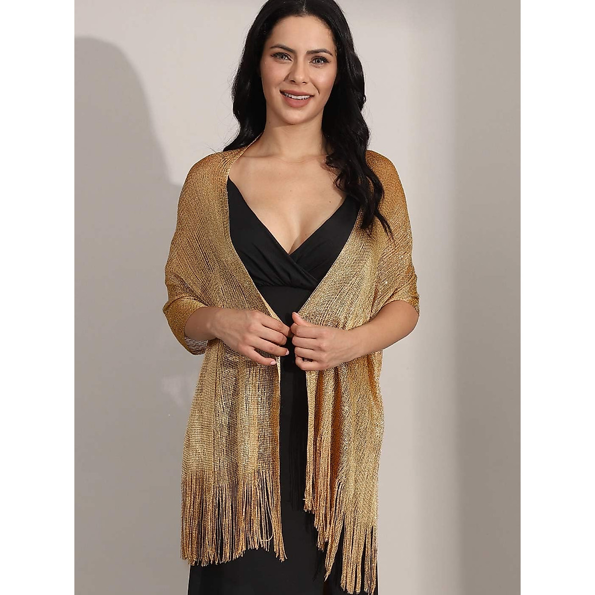 Aukmla Shawls and Wraps for Evening Dresses Party Scarf with Crystal Buckle Weddings Accessories for Bride and Bridesmaids (Gold)
