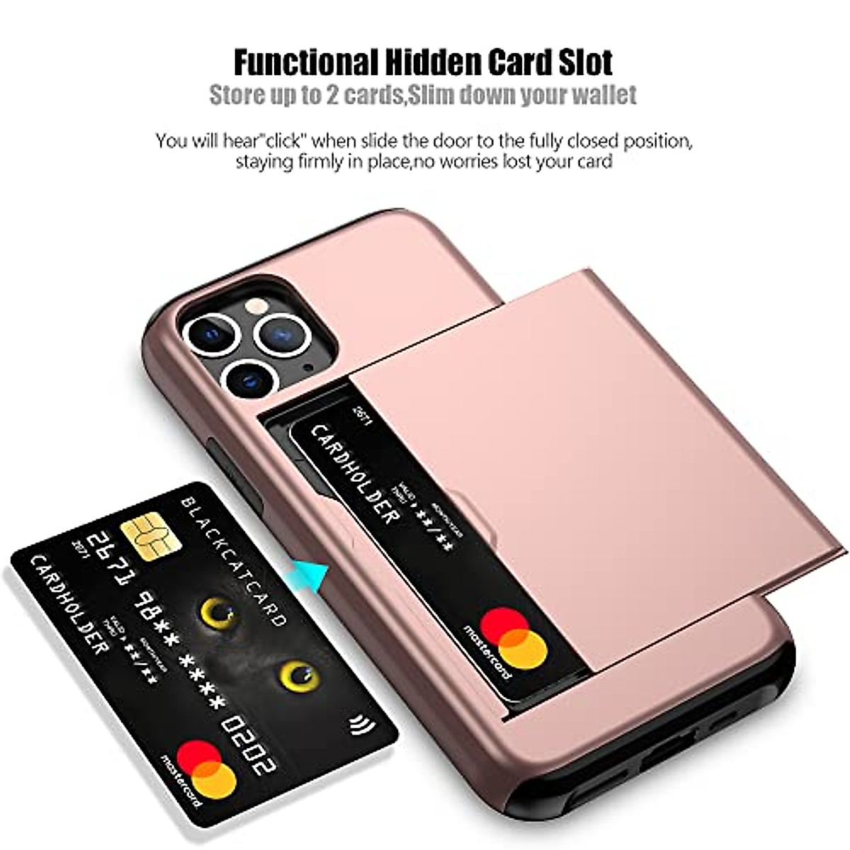 Nvollnoe for iPhone 11 Pro Case with Card Holder Heavy Duty Protective Dual Layer Shockproof Hidden Card Slot Slim Wallet Case for iPhone 11 Pro for Men&Women(Rose Gold)