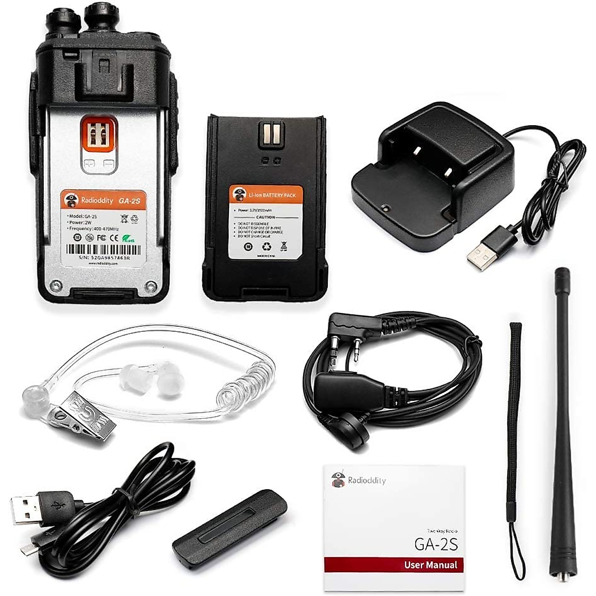 16 Pack Radioddity GA-2S Long Range Walkie Talkies for Adults UHF Two Way Radio Rechargeable with Micro USB Charging + Radioddity PC002 USB Programming Cable Plug and Play