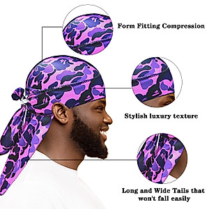 4Pcs Durag Set Silk Durag for Men Designer Durag Printed Do Rag with Long Tail Durag Hip Hop Turban Colorful Headband for Mens Braid Dread