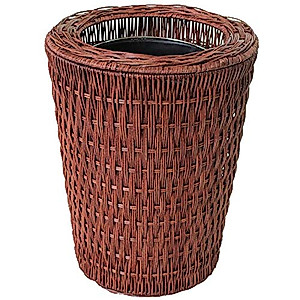 VREF Indoor Trash Can Wastebasket Rattan 8L Home Bedroom Kitchen Without Cover Pressure Ring Trash Can Waste Bin Garbage Can (Color : Brown)