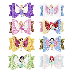 Colorful Princess Hair Clip Glitter Hair Bows with Clip Girls Hair Accessories (8pcs Princess)