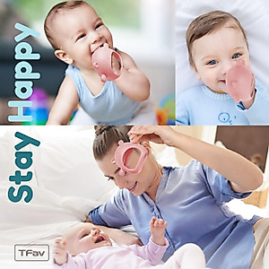 TFav Baby Bear hand Teether -1 pc Pink -Silicone Teething mitt for 0-6 Months Boys & Girls -Hand Pacifier That Fits on Fist -Wearable Gloves Chew Toy -Calm Down The Fussy Baby calm down fussy baby