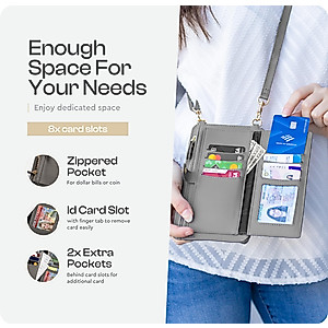 Claasico Womens Crossbody Wallet & Phone Case | iPhone/Samsung/LG Magnet Cell Pouch & Handbag Grey